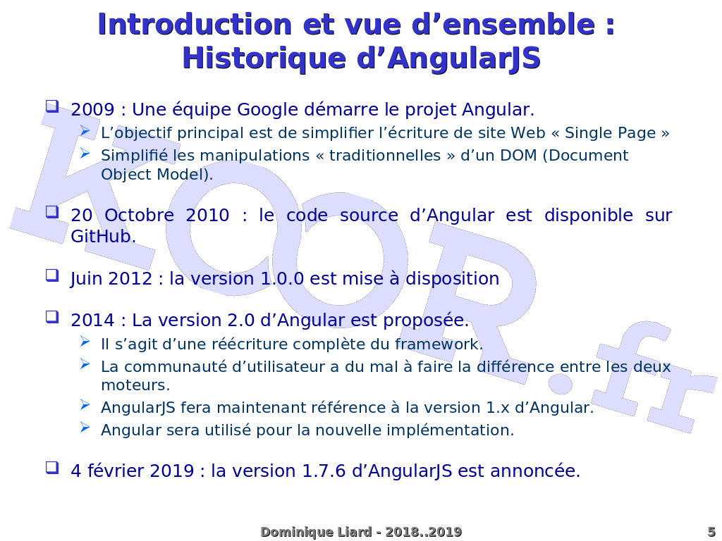 AngularJS - Introduction et vue d'ensemble : Historique d'AngularJS