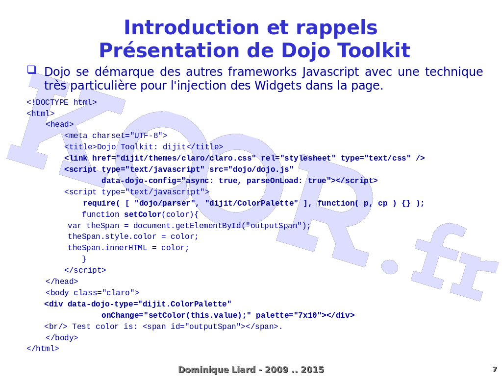 Mise en oeuvre de Dojo Toolkit - Introduction et rappels Présentation de Dojo Toolkit