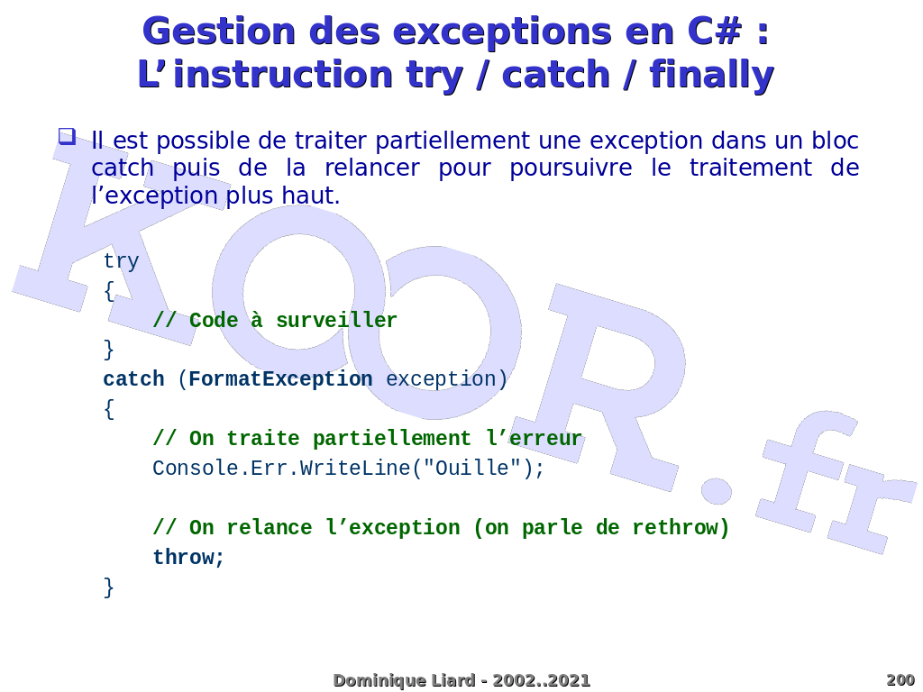 Le langage C# - Gestion des exceptions en C# : L'instruction try ...
