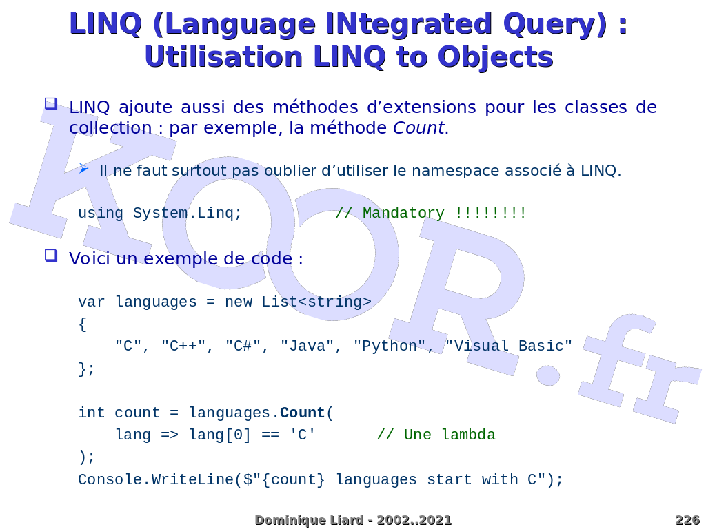 Le langage C# - LINQ (Language INtegrated Query) : Utilisation LINQ to ...