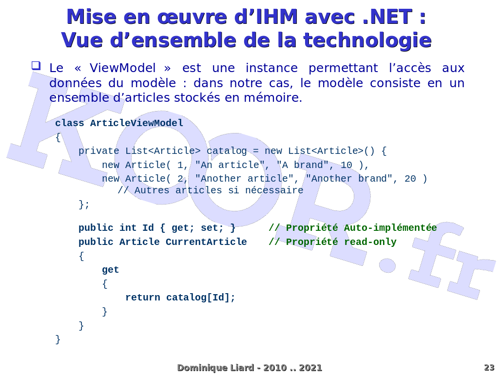 WPF (Windows Presentation Foundation) en C# - Mise en document.write('\u0153'); uvre d'IHM avec ...