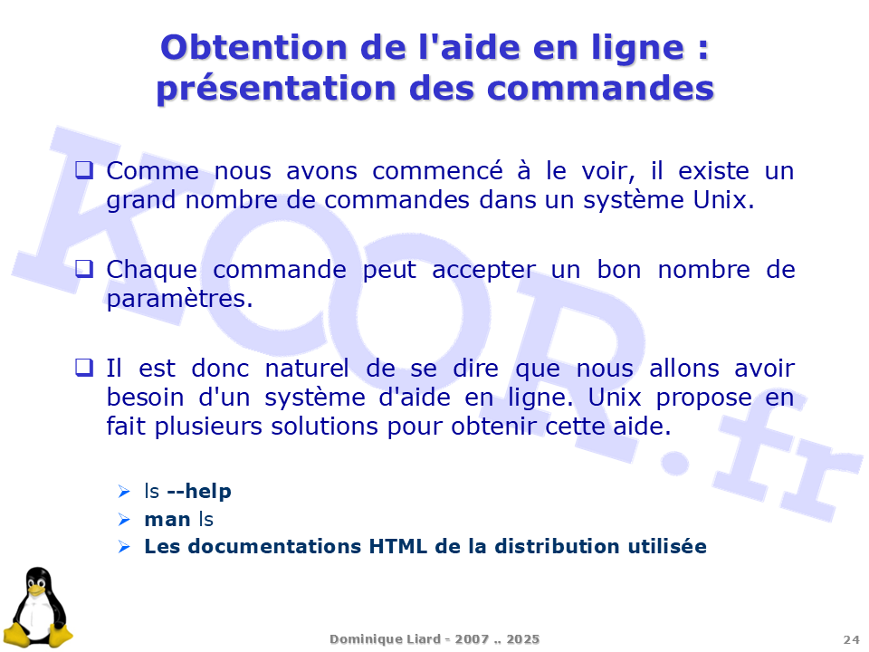 Commandes de base Unix/Linux - Obtention de l'aide en ligne - présentation des commandes