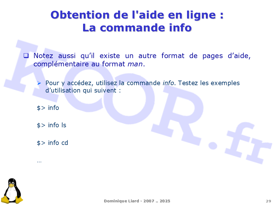 Commandes de base Unix/Linux - Obtention de l'aide en ligne - La commande info